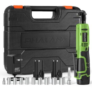 phalanx cordless electric ratchet wrench set, 50n.m/40ft-lbs, 3/8" 12v power ratchet tool kit with 2 packs 2000mah lithium-ion batteries and fast charger, variable speed trigger, 9 sockets