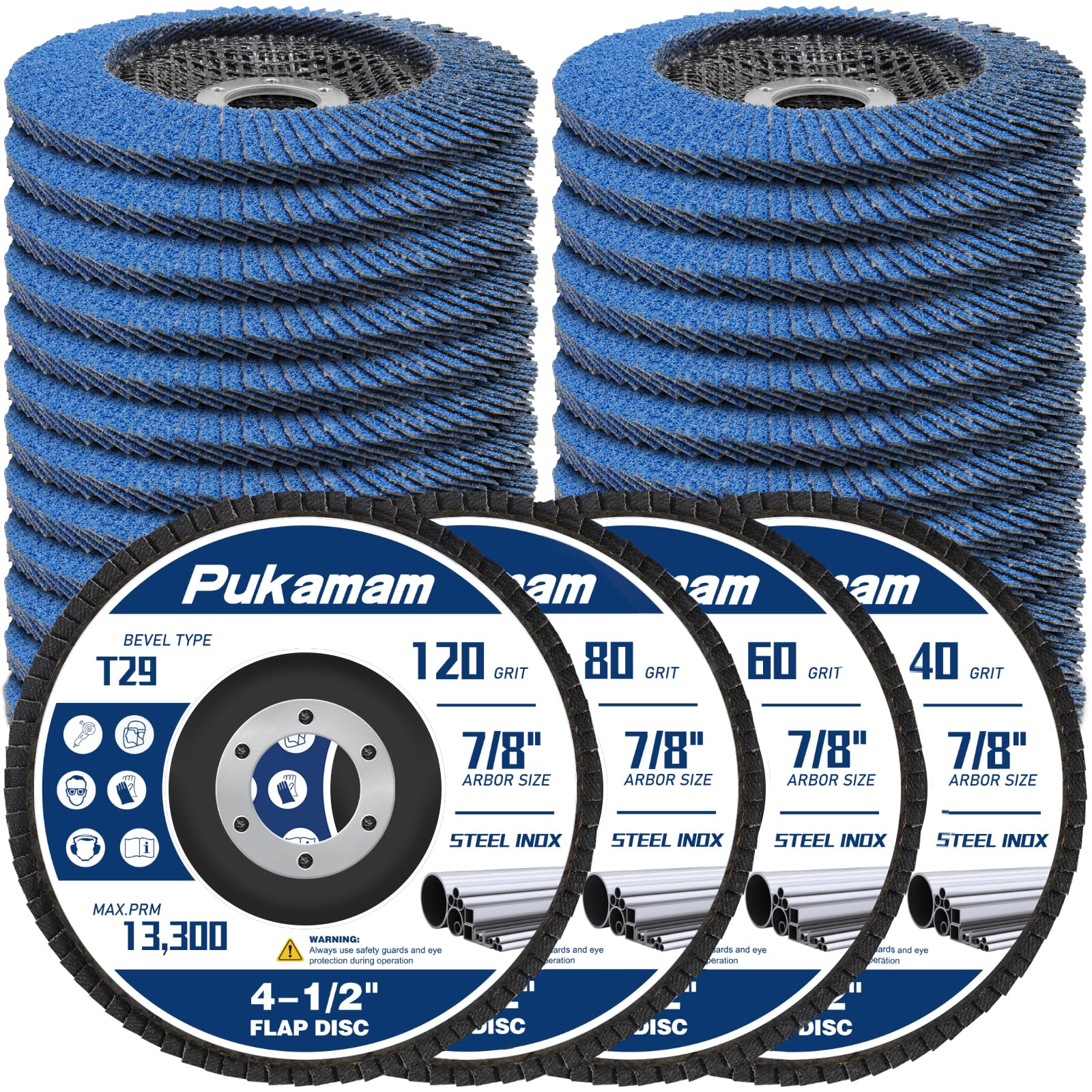 Pukamam 24 Pack Flap Discs 4 1/2 for Angle Grinder Grit 40 60 80 120 Type 29 Zirconia Grinding Wheel for Wood Metal Sanding