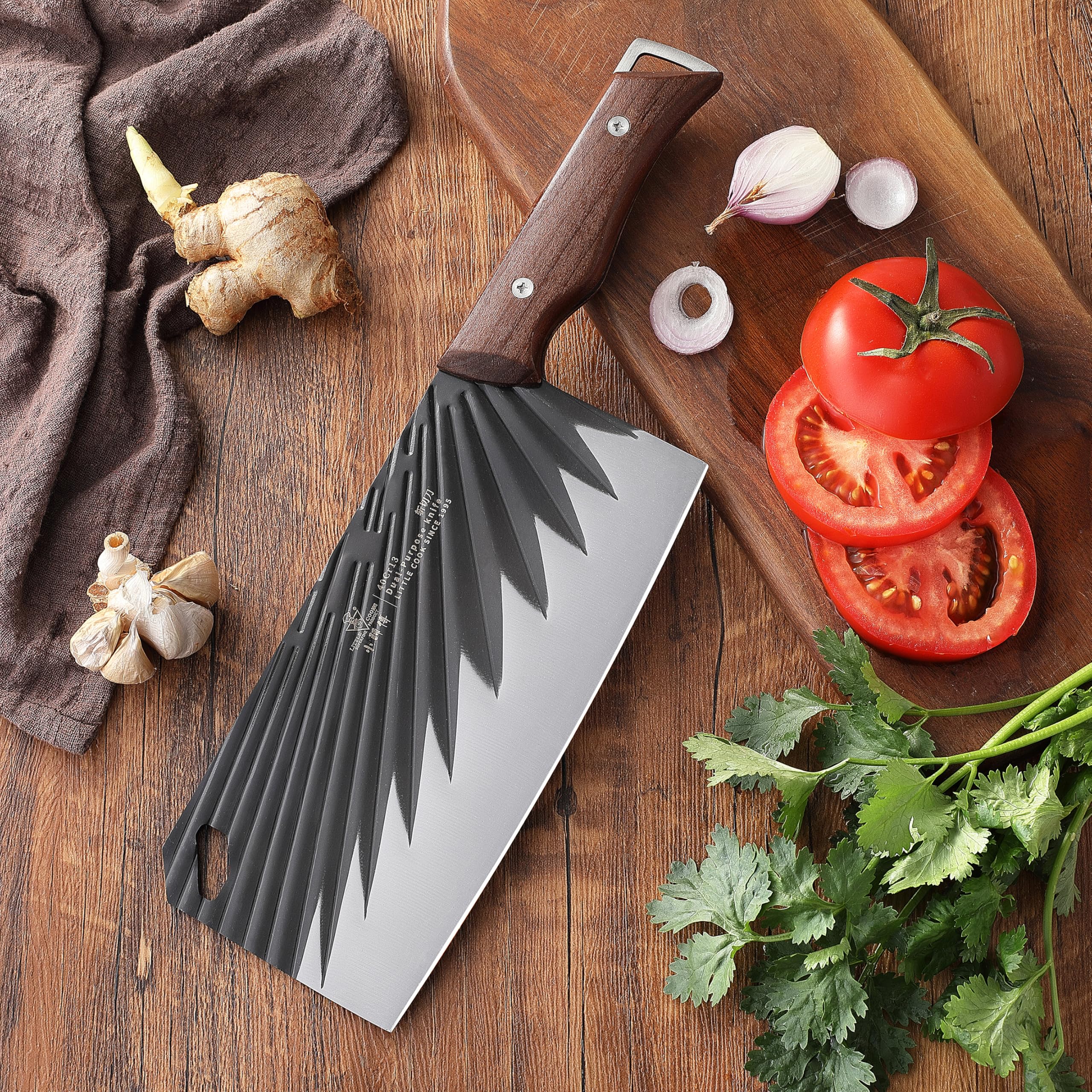 7.8 inch Meat Cleaver Knife, Little Cook High Carbon Stainless Steel Butcher Knife with Wooden Handle, Chinese Cleaver for Meat Cutting Vegetable Slicing, Gift Box Included