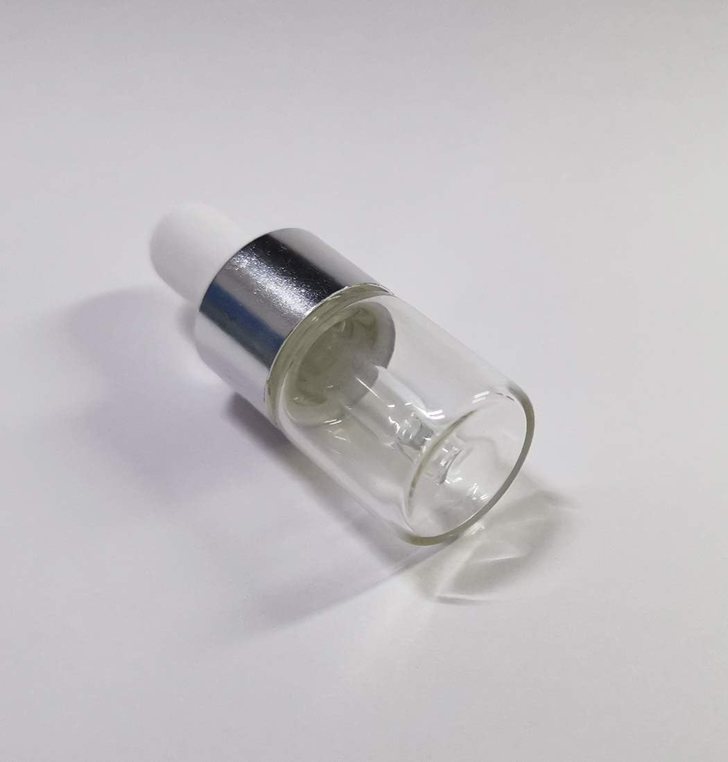 ZbFwmx 50 Pcs Mini Glass Dropper Bottle Lab Dropping Bottles Essential Oil Dropper Bottles Cosmetic Sample Vials Dropping Sample Containers Eye Dropper Dispenser (Silver-Clear, 1ML)