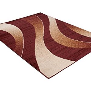 TAPISO Argos Area Rug 5x8 ft - Soft, Non-Shedding, Modern Waves, Durable Carpet for Living Room, Bedroom, Brown Beige 150x240 cm