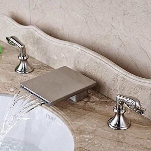 REPLYSAT Kitchen Taps Kitchen Tap Faucet Deck Mounted Waterfall Bathroom Faucet Double Handles Brushed Nickel Bath Spout Mixer Tap