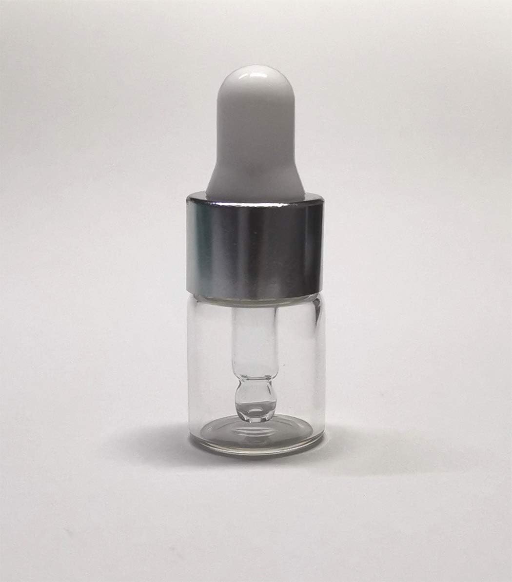 ZbFwmx 50 Pcs Mini Glass Dropper Bottle Lab Dropping Bottles Essential Oil Dropper Bottles Cosmetic Sample Vials Dropping Sample Containers Eye Dropper Dispenser (Silver-Clear, 1ML)