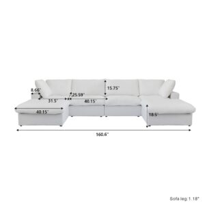 Large Modular Sectional Sofa,160.6" Cloud U-Shaped Couch,Down Filled 4 Seater with 2 Ottoman and 5 Pillows,Removable Cover &Cushion (White)