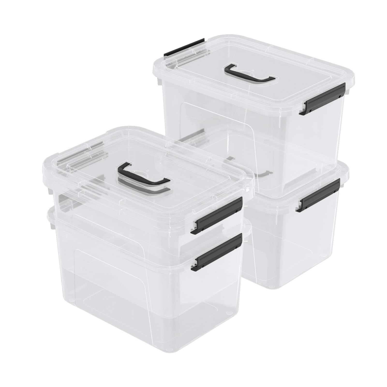 Wekioger 4 Pack 10 L Plastic Storage Box, Clear Latching Bin with Handle