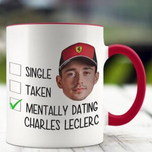 YOLANDEEUROKOK Single Taken Mentally Dating Charles Leclerc Mug, Funny Gift For Charles Leclerc Fan, F1 Fan Mug Gift, 11 Oz Novelty Coffee Mug/Cup, Red