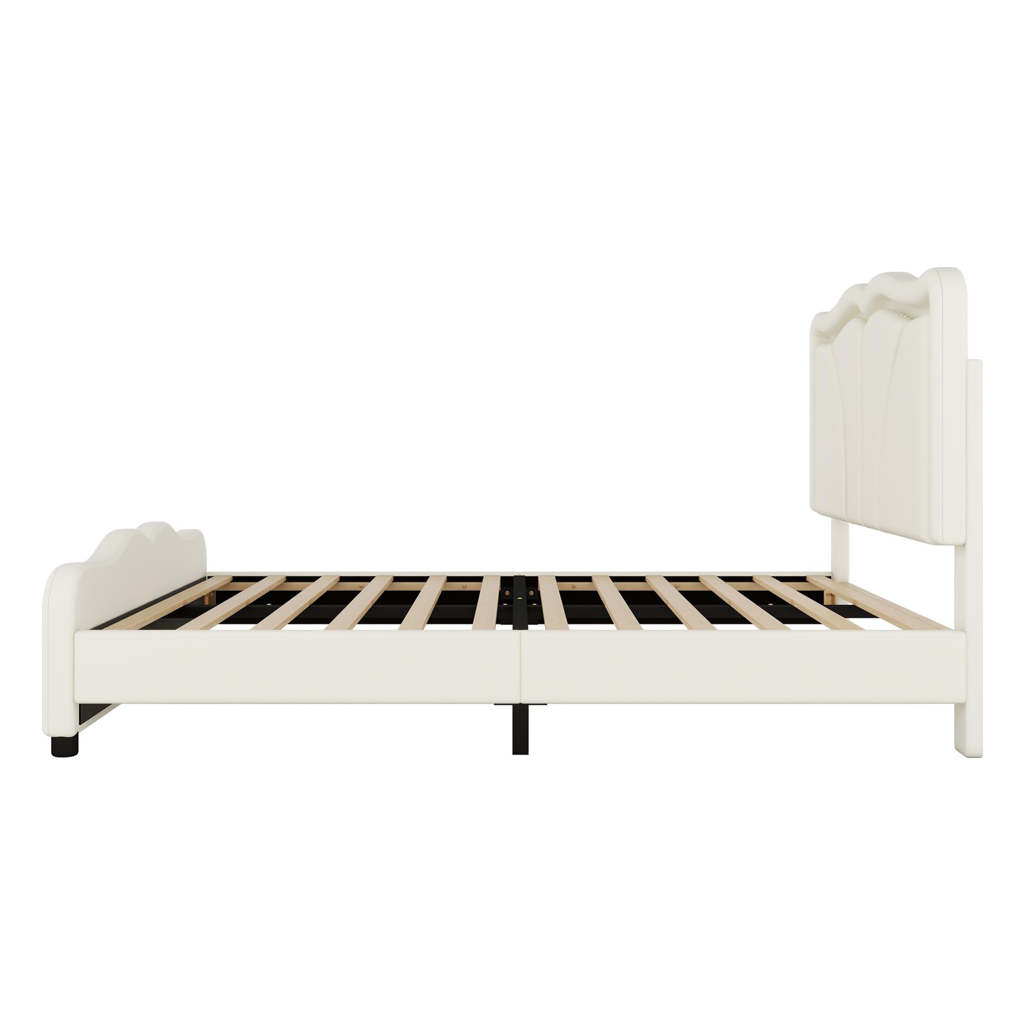 Full Size PU Upholstered Platform Bed,Bed Frame with LED Lights,Bedstead with Adjustable Headboard Height,Suitable for Kids Teenagers, Boys, Girls No Box Spring Needed, Easy Assembly (White, Full)