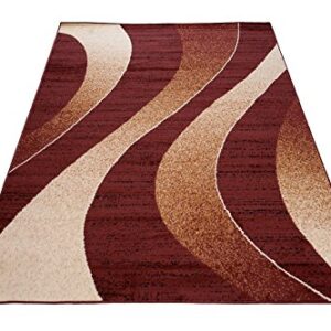 TAPISO Argos Area Rug 5x8 ft - Soft, Non-Shedding, Modern Waves, Durable Carpet for Living Room, Bedroom, Brown Beige 150x240 cm