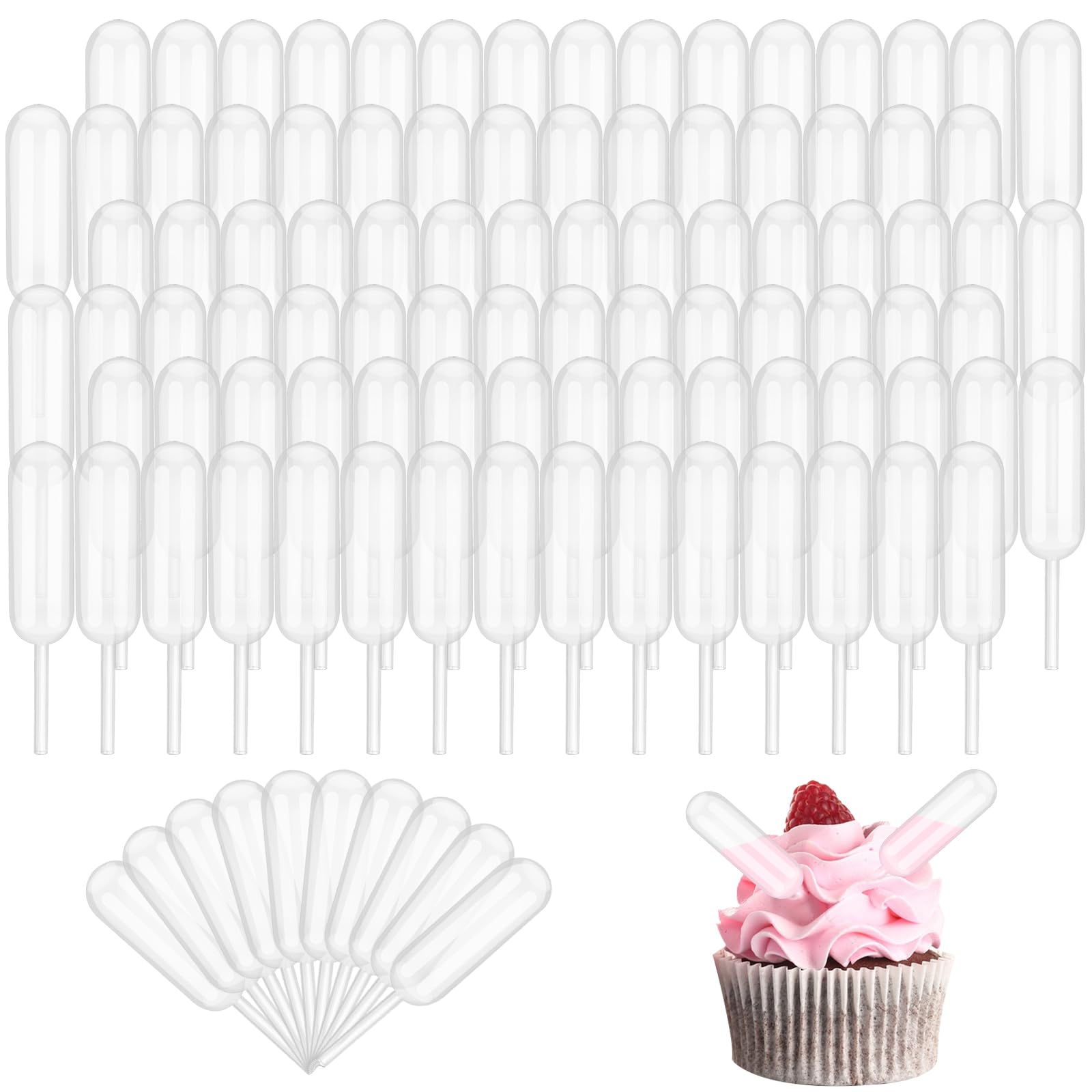 Yuanchu Plastic Pipettes,100 Pcs 4ml Cupcake Pipettes Dropper Transfer Squeeze Syringes Disposable Pipettes Suitable for Chocolate Cupcakes Strawberries Mini Cakes Kitchen Supplies