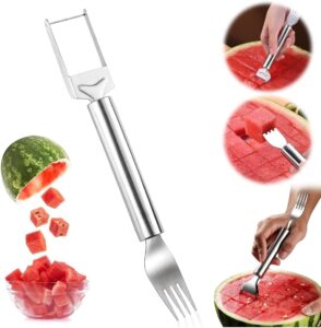 upgraded 2-in-1 stainless steel fruit cutter，2024 newest watermelon slicer watermelon cutter melon cutter tool，dual head fruit forks slicer watermelon cutter tool, summer fruit cutting fork for home