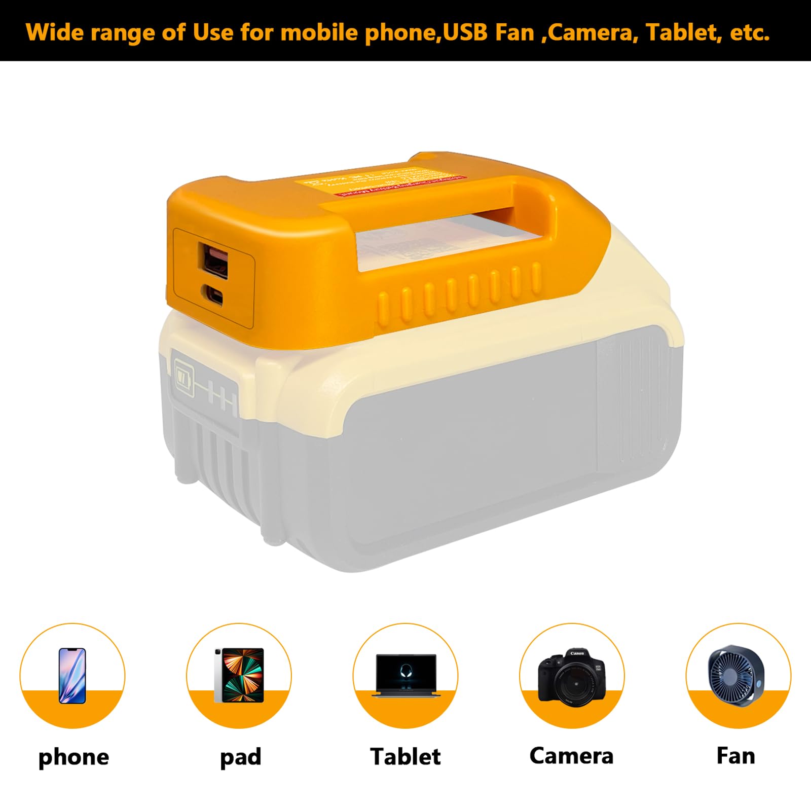 YNDZ 2 Pack USB Charger Adapter for DeWalt 20V Li-ion Battery with USB Output & Type-C Fast Charging Interface(Adapter Only)