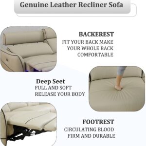 Plithzy Genuine Leather Power Recliner Sofa with LED, 114" Leather Sofa Couch with Adjustable Headrest&USB Charging, Power Reclining Sofa Living Room Furniture Set (Recliner Couch, Kachi Color)