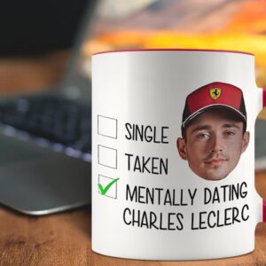 YOLANDEEUROKOK Single Taken Mentally Dating Charles Leclerc Mug, Funny Gift For Charles Leclerc Fan, F1 Fan Mug Gift, 11 Oz Novelty Coffee Mug/Cup, Red