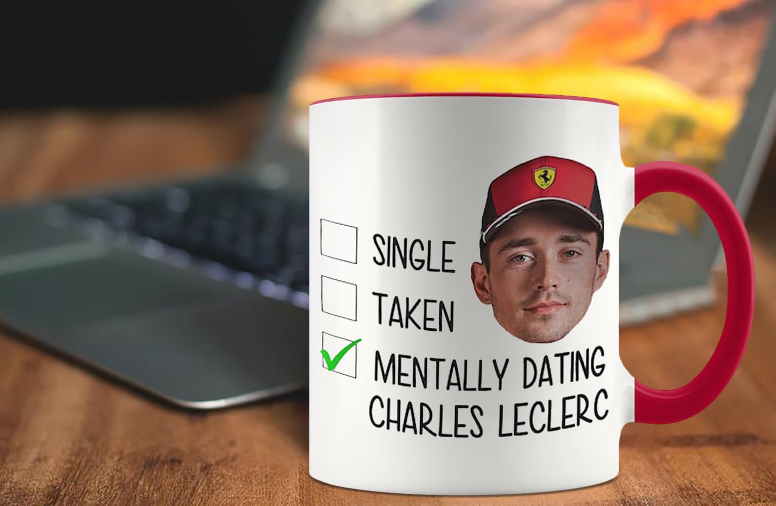 YOLANDEEUROKOK Single Taken Mentally Dating Charles Leclerc Mug, Funny Gift For Charles Leclerc Fan, F1 Fan Mug Gift, 11 Oz Novelty Coffee Mug/Cup, Red