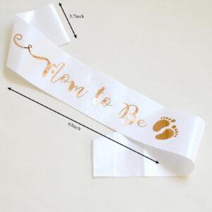 Luwigs Mom to Be Sash White Satin Sash with Gold Letter Best Baby Shower Mommy Decorations Mother Gifts Gender Reveal Welcome Baby (White)