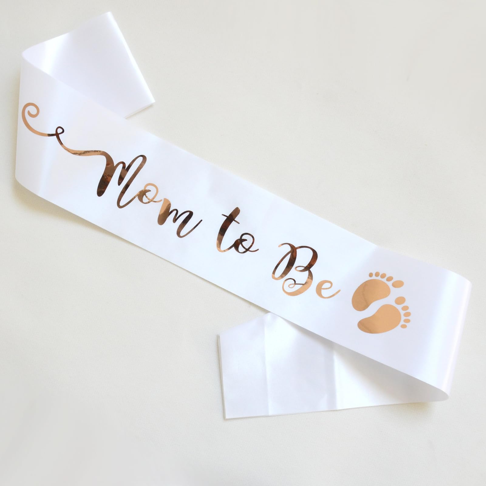 Luwigs Mom to Be Sash White Satin Sash with Gold Letter Best Baby Shower Mommy Decorations Mother Gifts Gender Reveal Welcome Baby (White)