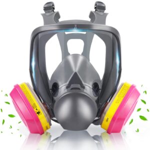 full face respirator mask with filters - reusable anti-fog gas mask with 60923 activated carbon filters, the respirator mask for chemicals, paint, welding, polishing, sanding, cutting, dust, spraying