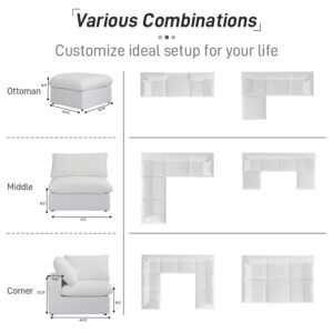 Large Modular Sectional Sofa,160.6" Cloud U-Shaped Couch,Down Filled 4 Seater with 2 Ottoman and 5 Pillows,Removable Cover &Cushion (White)