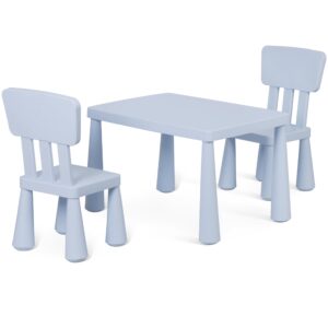 saicool kids' table with 2 chairs set,3 pieces plastic activity table with chair set for toddlers, for classroom or home, blue