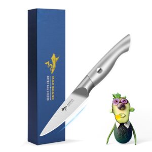 mad shark premium paring knife 3.5 inch small kitchen knife, high-end best sharp fruit knife for peeling and coring, german stainless steel, knife for fruit, paring knives, peeling knife - silver