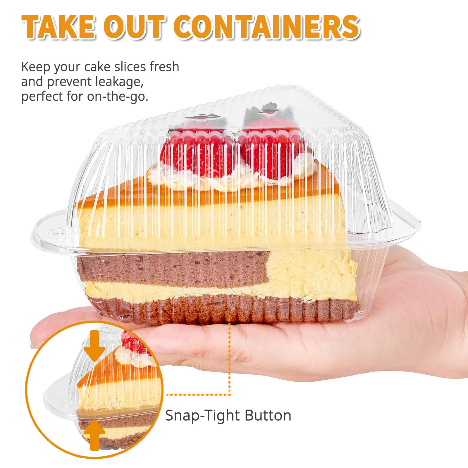 Zezzxu 100 Pack Cake Slice Containers with Hinged Lids, Clear Plastic Cheesecake Carriers Disposable Triangle Slice Boxes for 6”-8” Diameter Cake or Pie Slices, Sandwiches, Desserts