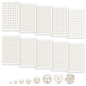 mydbuysome 3701pcs pearl stickers pearls for crafting - self adhesive pearls for hair face makeup eye nail crafts, stick on gems (white, assorted sizes)