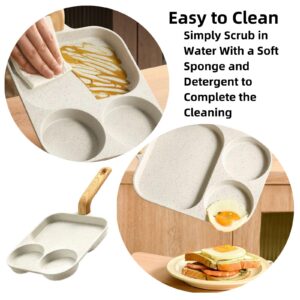 Generic Medical Stone Non-Stick Frying Pan for Breakfast,3 in 1 Egg Pan, Divided Grill Frying Pan，Crepes,Mini Pancake Pan Universal, 7.4*8.6in, White