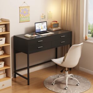 lidyuk 31.5 inch black desk with 3 drawers, modern makeup vanity desk with lighted mirror, small computer desk home office desk for writing study bedroom