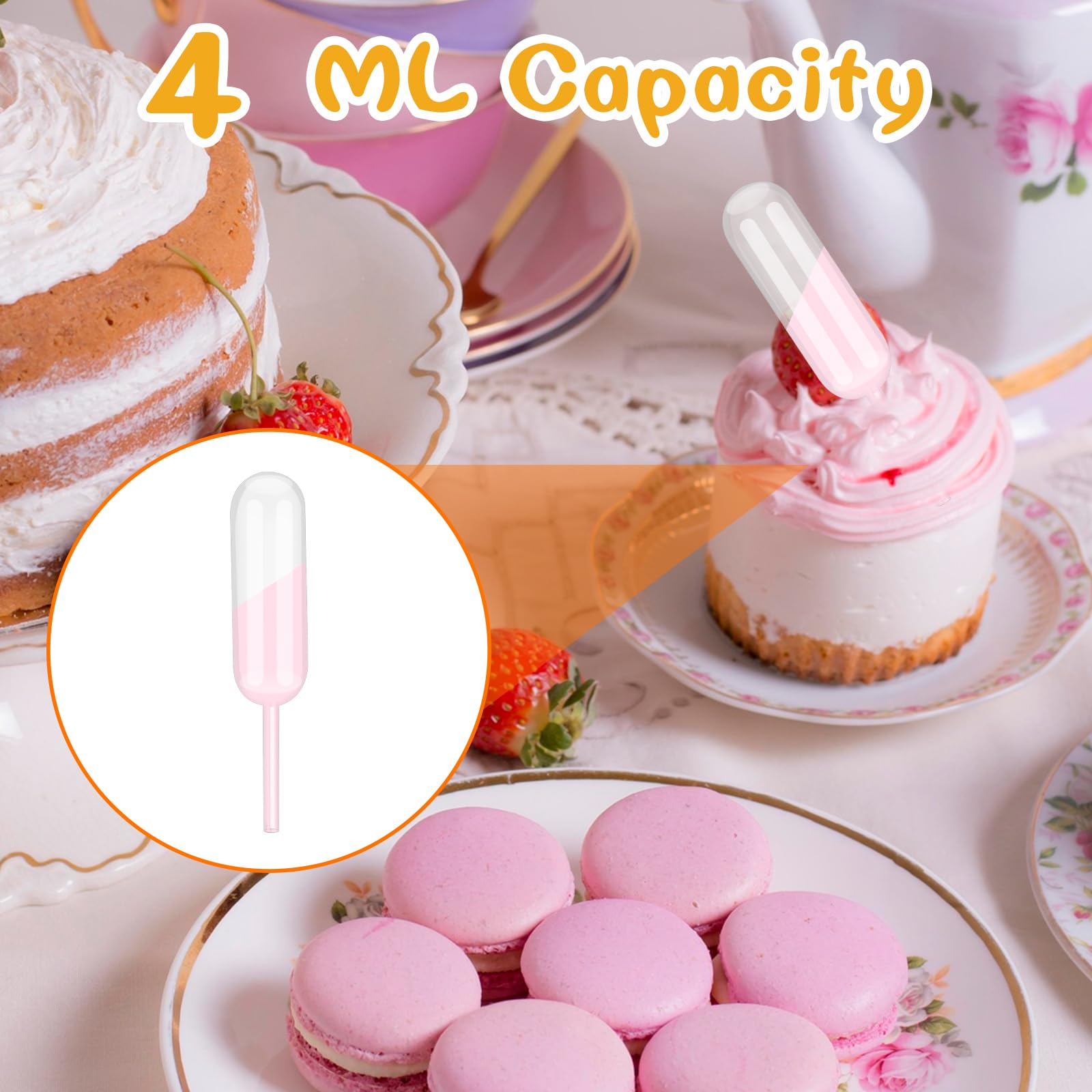 Yuanchu Plastic Pipettes,100 Pcs 4ml Cupcake Pipettes Dropper Transfer Squeeze Syringes Disposable Pipettes Suitable for Chocolate Cupcakes Strawberries Mini Cakes Kitchen Supplies