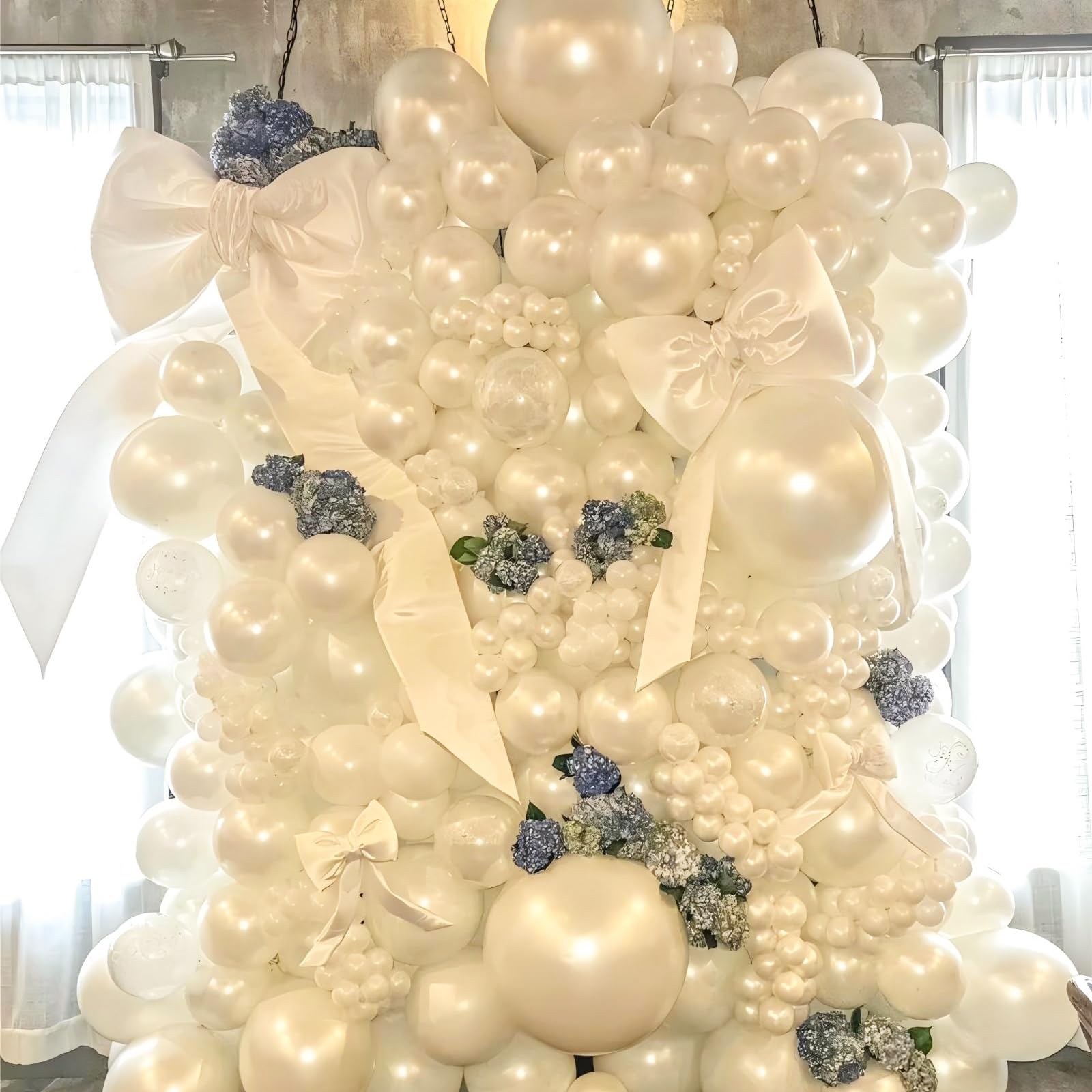 134PCS Pearl White Double-Stuffed Balloons Garland Arch Kit With 600PCS Pearl Stickers,18/12/10/5 inch Different Size Pearl Ivory Balloons for Wedding Bridal Shower Engagement Decorations