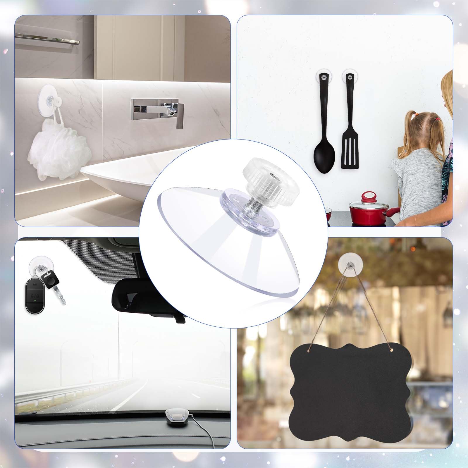 12 PCS Suction Cups, 40mm Strong Suction Cup with M5 Metal Screw Rods and Nuts Clear PVC Heavy Duty Suction Cup Holder Plastic Sucker Pads Without Hooks for Bathroom Wall Door Glass Window Car Shade