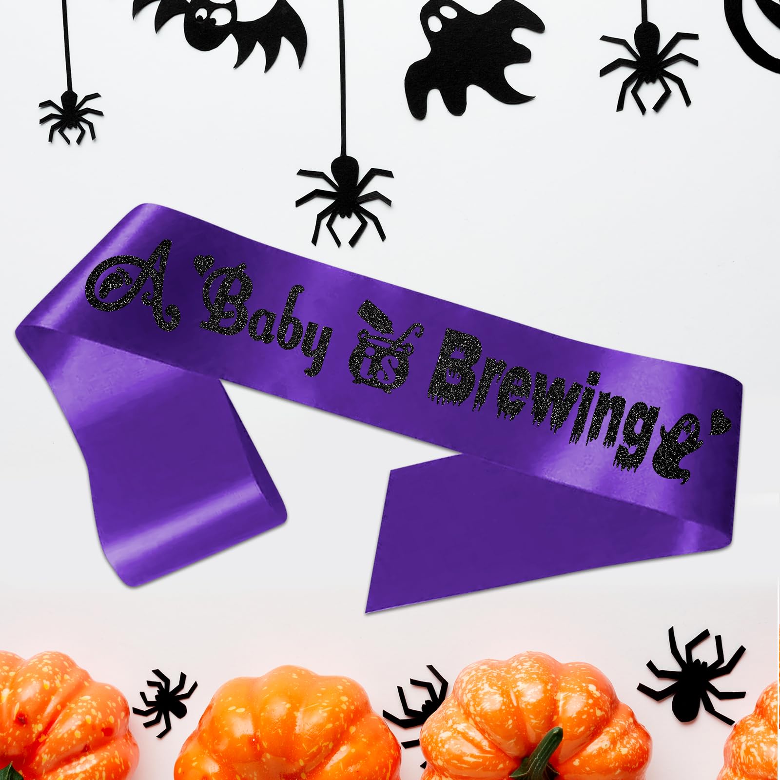 A Baby is Brewing Halloween Sash - Purple Theme A Baby is Brewing Party Gift - Mom to Be Pregnancy Sash - Halloween Baby Shower Gender Reveal Party Decorations