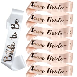 luwigs team bride 7pcs satin sash set - 6 team bride sashes + 1 bride to be sash bridesmaids sashes for wedding bridal shower party decorations (pink)