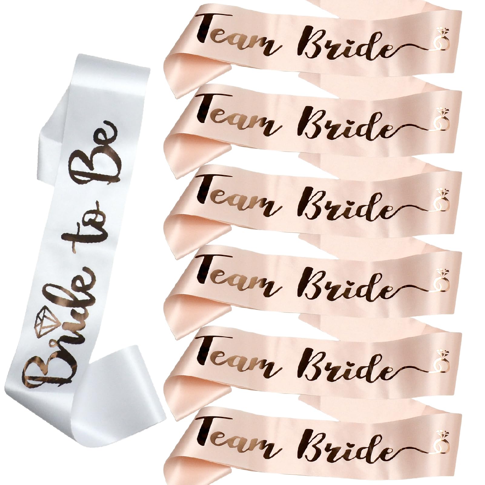 Luwigs Team Bride 7pcs Satin Sash Set - 6 Team Bride Sashes + 1 Bride to Be Sash Bridesmaids Sashes for Wedding Bridal Shower Party Decorations (Pink)