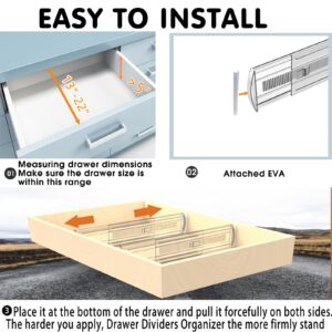 Adjustable Deep Drawer Organizers for Clothes,3 Pack Clear Drawer Dividers , 5" High, 13-22",PC Plastic Expandable Dresser Separators in Bedroom/Bathroom/Kitchen/Fridge/Office Organization and Storage