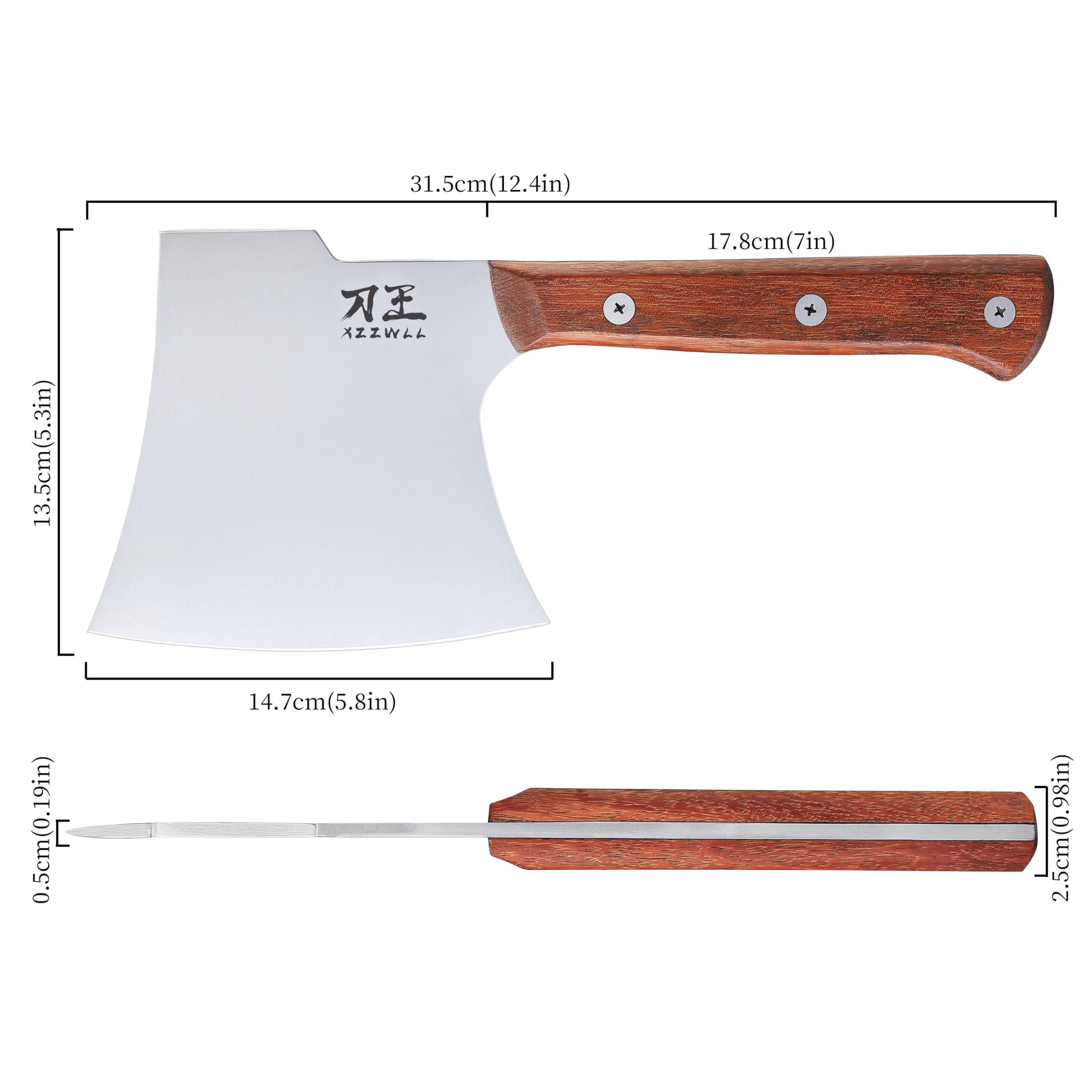 XZZWLL Meat Cleaver, Heavy Duty Bone Chopper Knife, 6" Axe Butcher Knife for Meat Cutting, Thicken Blade Bone Cutter with Wood Handle, for Kitchen, Restaurant and Slaughterhouses.