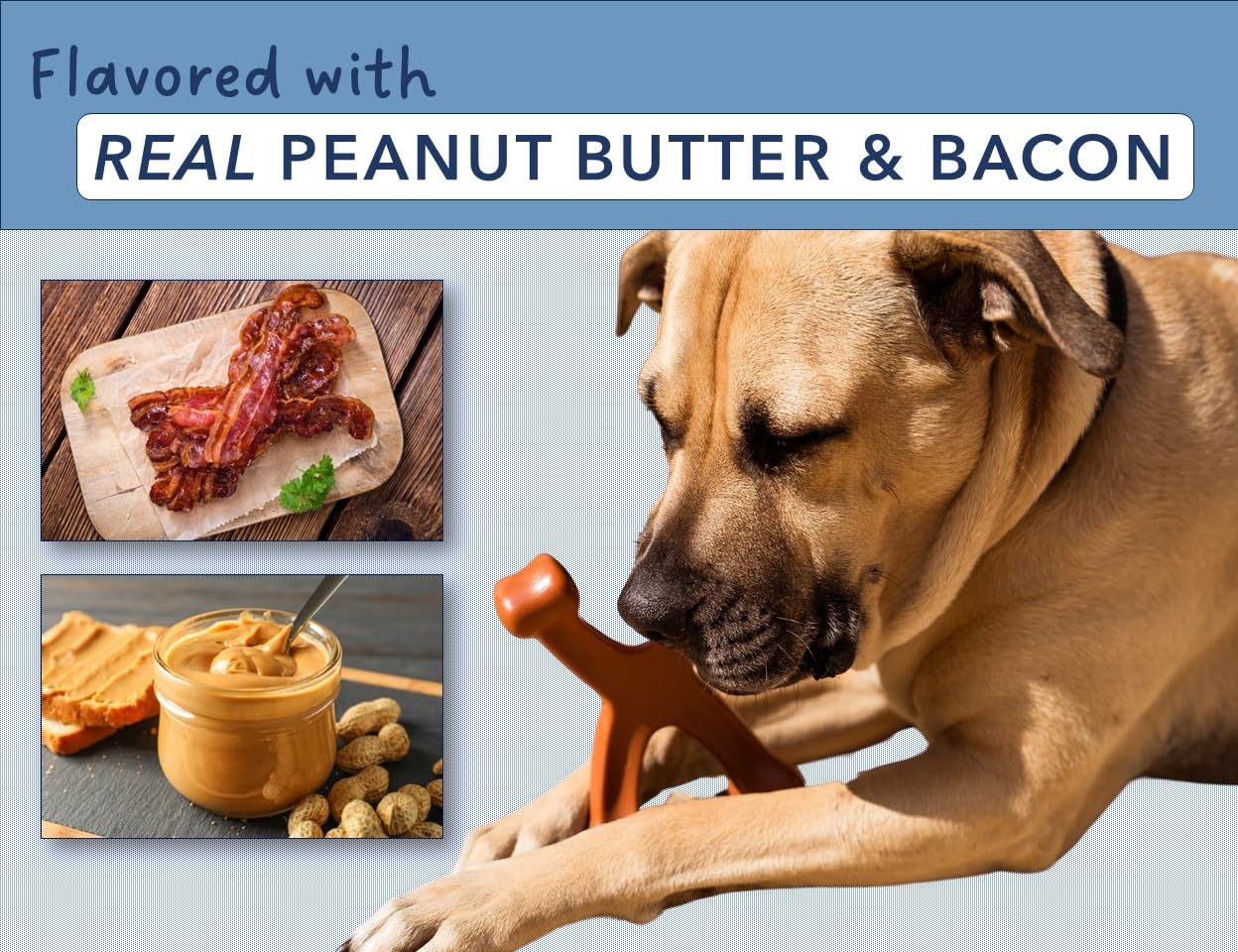 Peanut Butter & Bacon Flavored Dog Chew Toy for Aggressive Chewers - Tough Dog Bone - Heavy Duty and Durable Dog Toy - Nylon Bone Chew Toy for Medium Dogs and Large Dogs