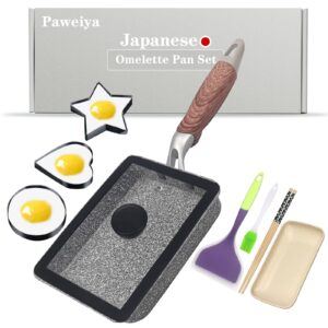 paweiya tamagoyaki pan set with lid, japanese omelette pan nonstick, square japanese egg pan, tamago pan rectangle, 5"×7" grey