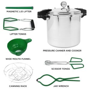 24qt Pressure Canner and Cooker Kit | Complete 7pc Canning Supplies Starter Set | Induction Pot, Gauge, Funnel, Jar Lifter, and Much More | Including Built In Safety Features