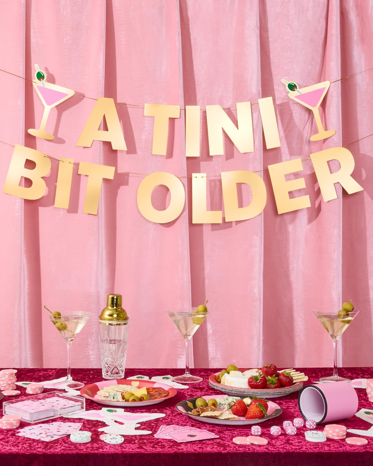 xo, Fetti A Tini Bit Older Gold Foil Banner - 5 Ft. | Martini Decoration, Birthday Party Sign, Casino Decor, Girl Cocktail Backdrop, Vegas Photo Booth Background