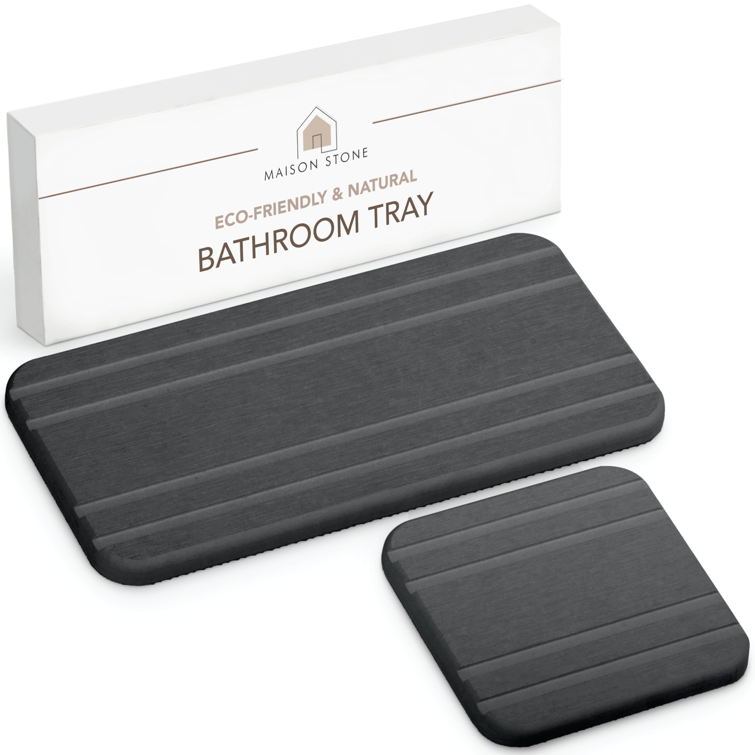 Maison Stone Bathroom Tray w/Bonus Vanity Tray. Absorbent Bathroom Trays for Counter. Multipurpose 8x4 Countertop Tray. Perfume Tray. Kitchen Soap Tray. Time Saving Bathroom Counter Tray.