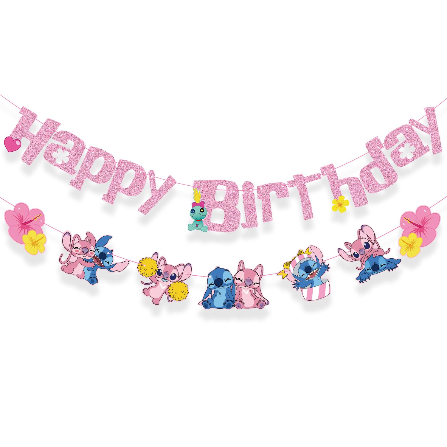 Pink Birthday Banner, Cartoon Happy Birthday banner Pink Cute Party Decoration for Girls Kids Birthday Party Baby Shower Cartoon Sign Decorations