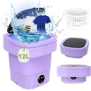 portable washing machine, 12l large capacity mini washing machine, foldable collapsible washer and dryer with spin for travel, socks, baby clothes (purple)