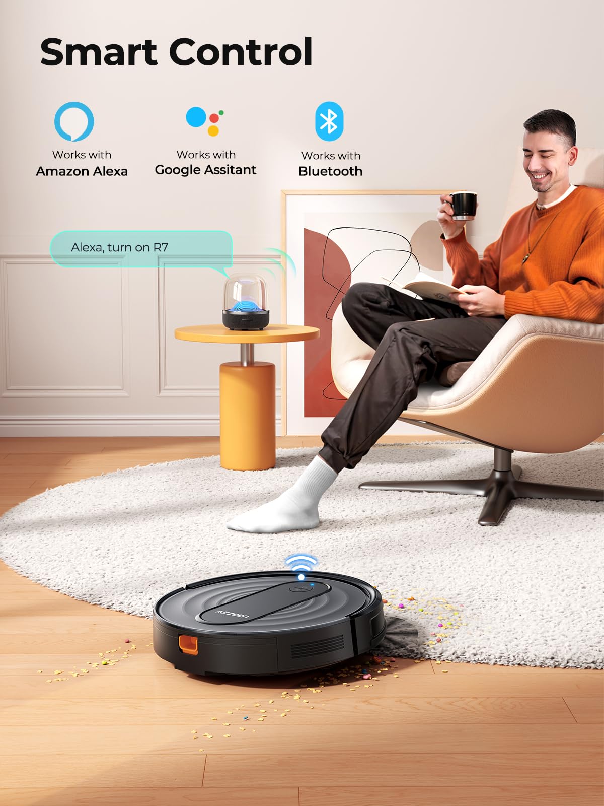 Airzeen Robot Vacuum Cleaner with 3000Pa Suction,Personalized Cleaning Settings,Auto Self-Charging Robotic Vacuum,Carpet Booster,App/Alexa/Remote Control, Ideal for Pet Hair/Hard Floor/Carpet,R7