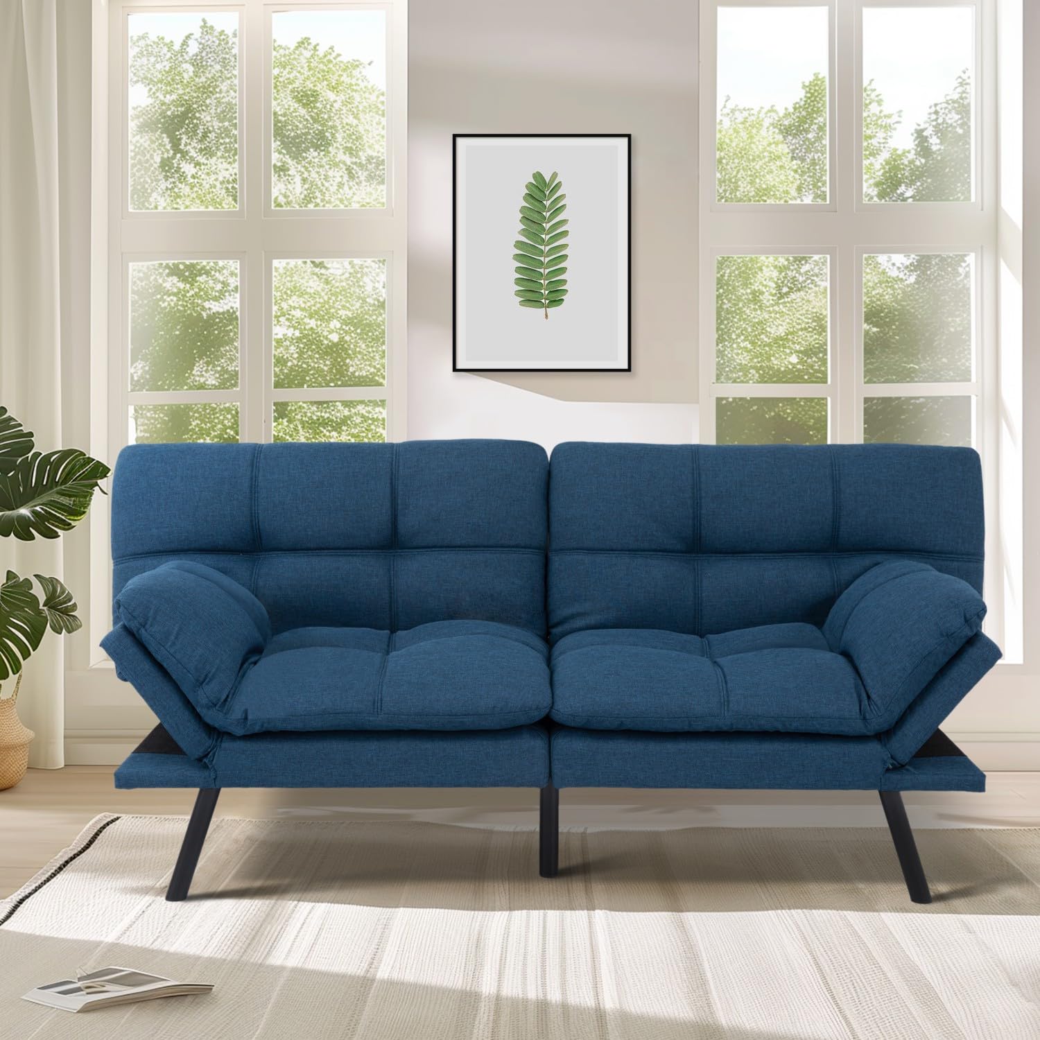 MUUEGM Futon Sofa Bed,couch bed,Memory Foam Futon Sofa,Convertible Sofa Bed for Compact Living Spaces,Apartment,Office,Sleeper Sofa,71"*33"*31.5",Blue Fabric