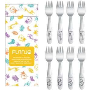 funnuo 8 piece stainless steel toddler forks set, safe kid forks with round tides, cartoon children forks for self-feeding, dishwasher safe