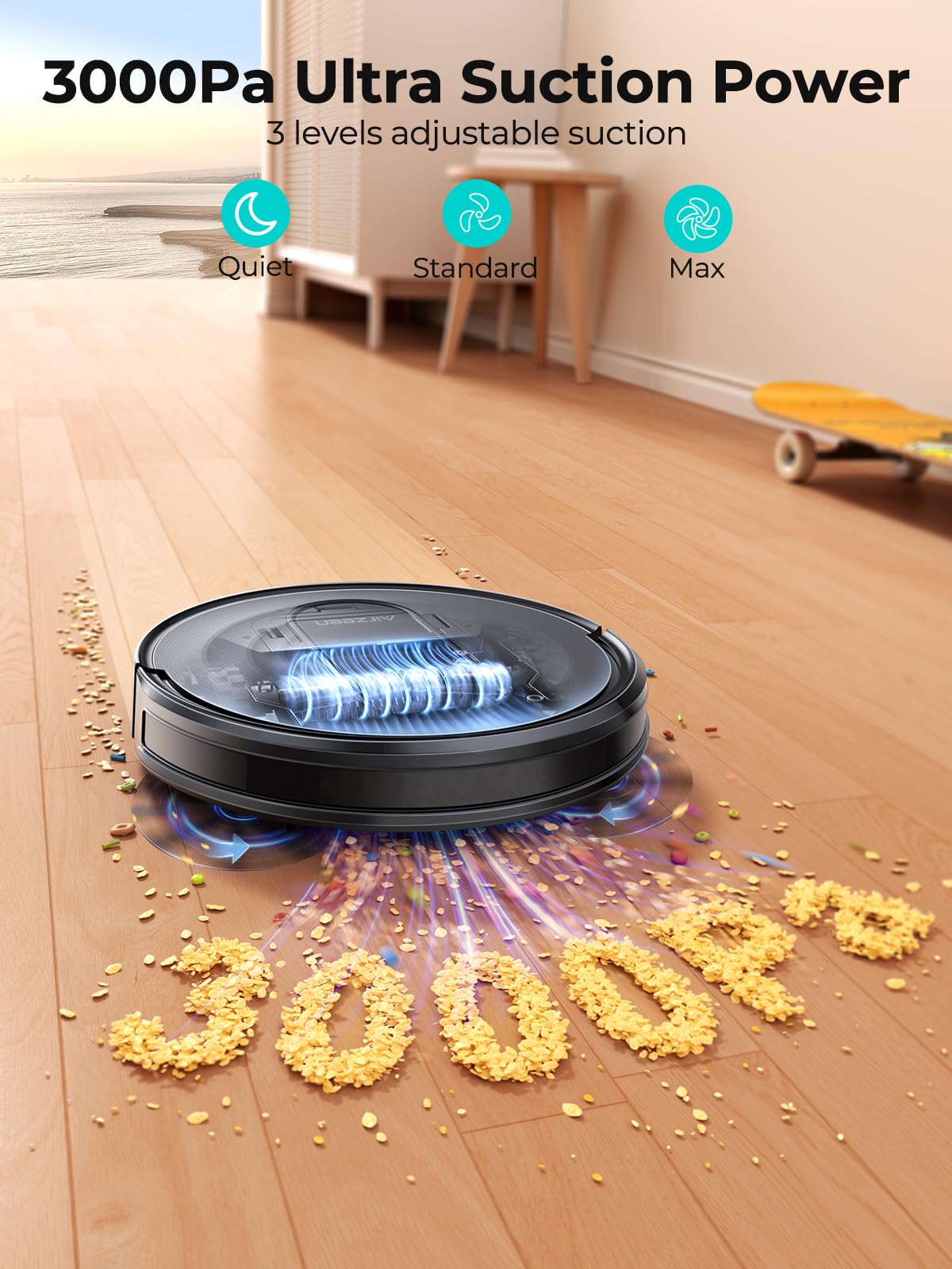 Airzeen Robot Vacuum Cleaner with 3000Pa Suction,Personalized Cleaning Settings,Auto Self-Charging Robotic Vacuum,Carpet Booster,App/Alexa/Remote Control, Ideal for Pet Hair/Hard Floor/Carpet,R7