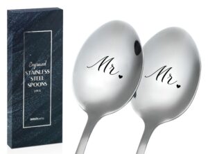 innobeta engagement gifts for gay couples, 2 pcs engraved ice cream spoons, stainless steel coffee spoon, ideal for wedding, anniversary, mr & mr