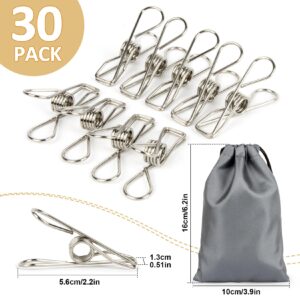 Clothes Pin - 30Pack Metal Clothes Pin with Bag Clothes Pins Heavy Duty Outdoor Metal Clothes Pins Clips Metal Chip Clips Stainless Steel Clothes Pins Metal Chip Clips Heavy Duty Clothes Line Clip