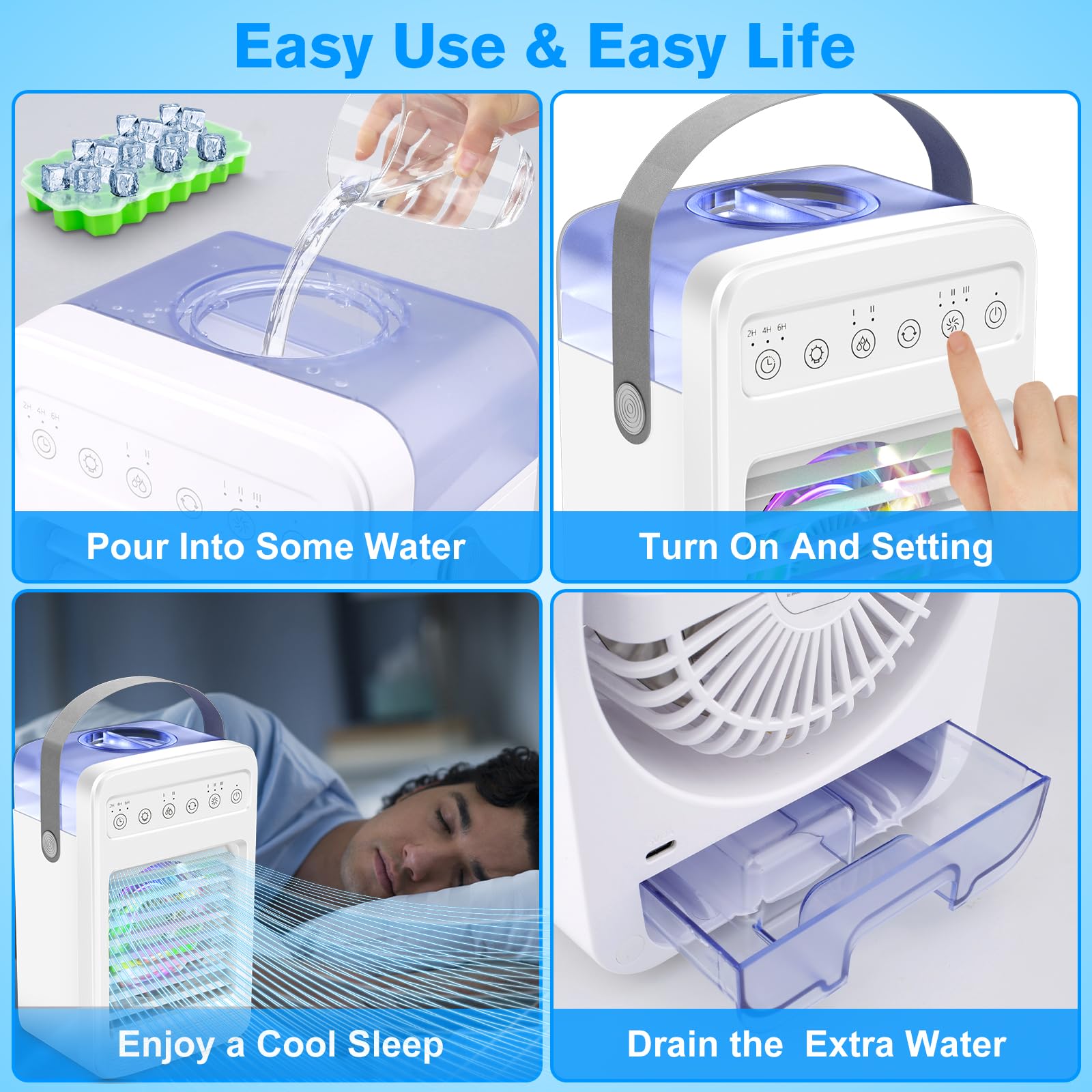 Portable Air Conditioners,Mini Air Conditioners Portable for Room,Oscillating Small Mini AC with Timer,4 Speeds 2 Cool Mist,Small Room Air Conditioners for Room